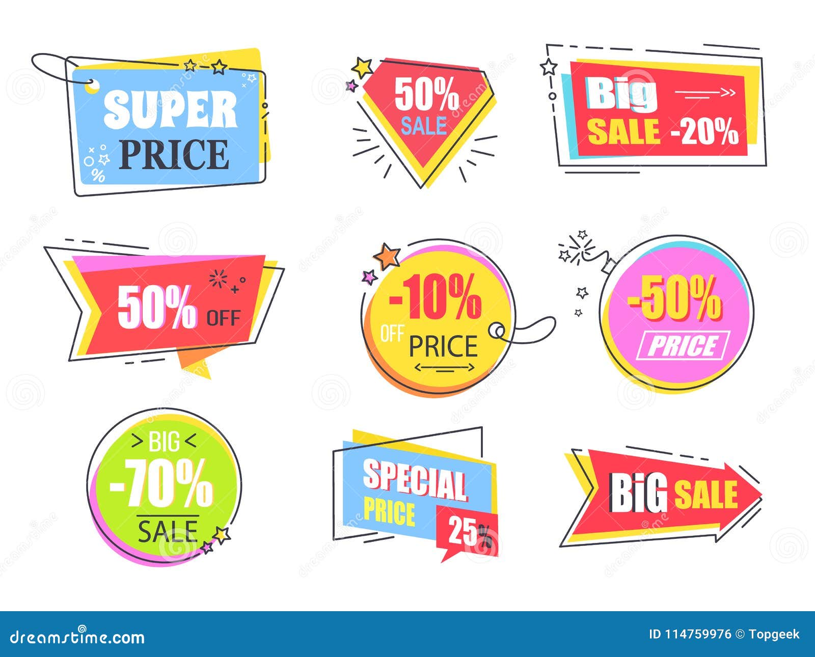 Big Super Sale Promotional Stickers with Stars Set Stock Vector ...