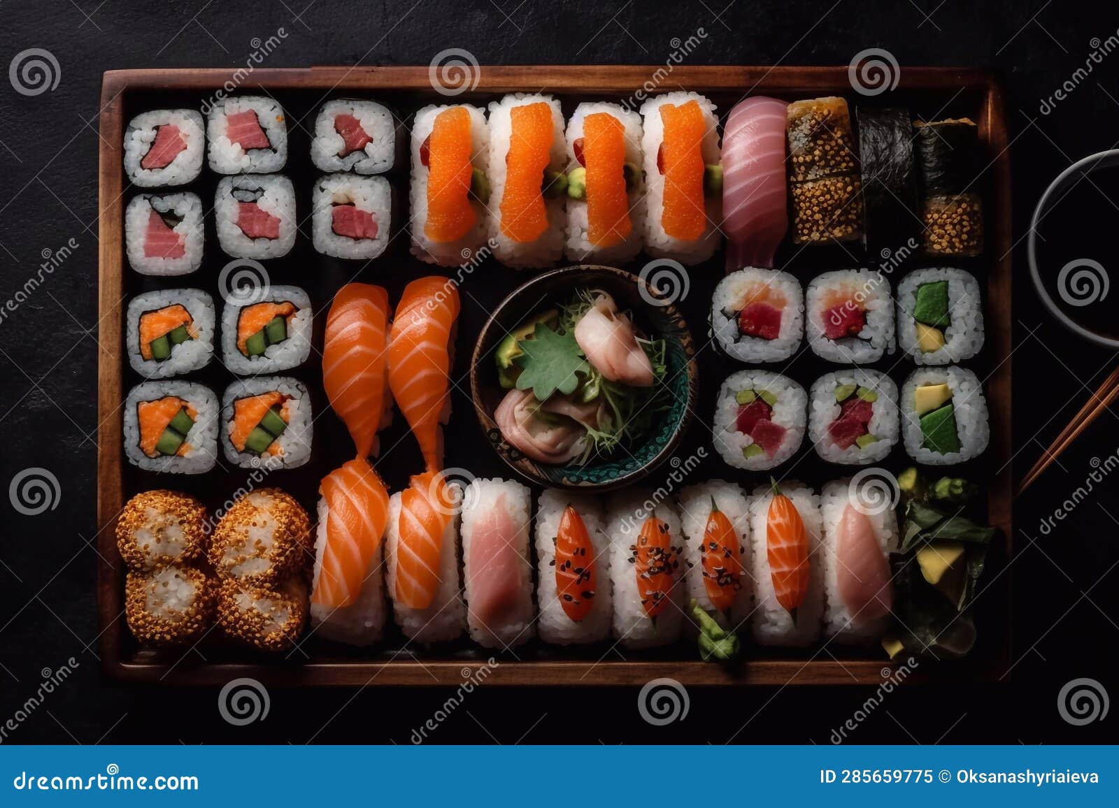 Big Sushi Roll Set Top View. Flat Lay with Lots of Sushi and Rolls ...