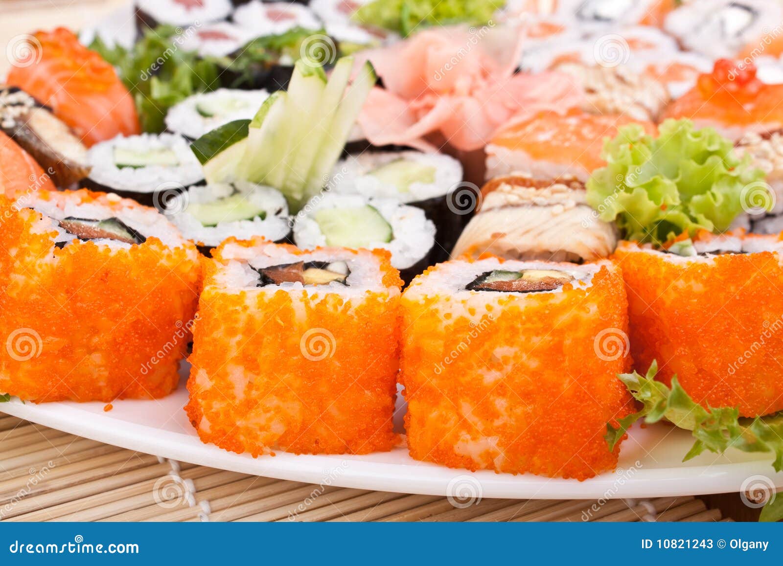 Big sushi set stock image. Image of orange, lettuce, delicacy - 10821243