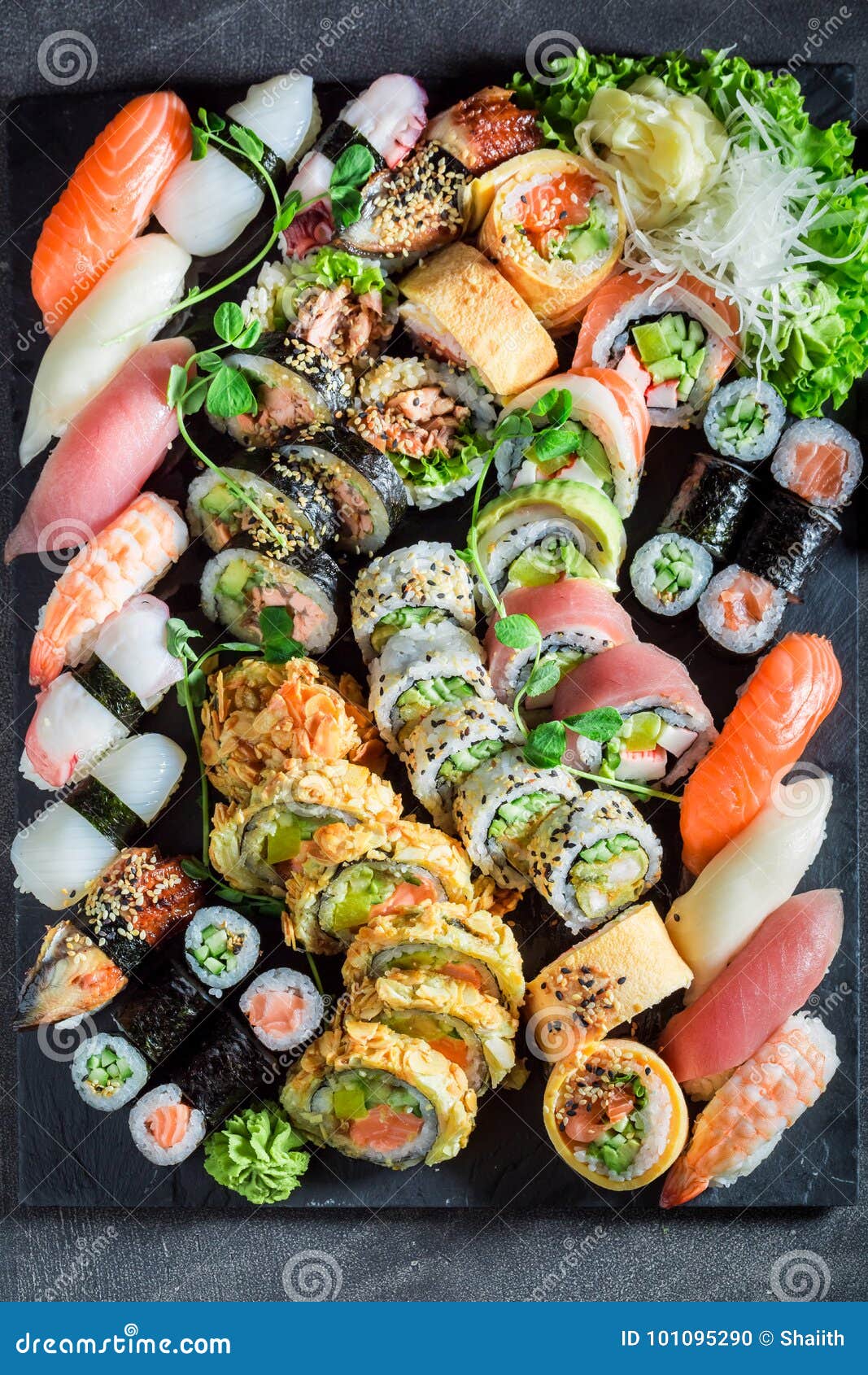 Big Sushi Set Made of Fresh Vegetables and Seafood Stock Photo - Image ...