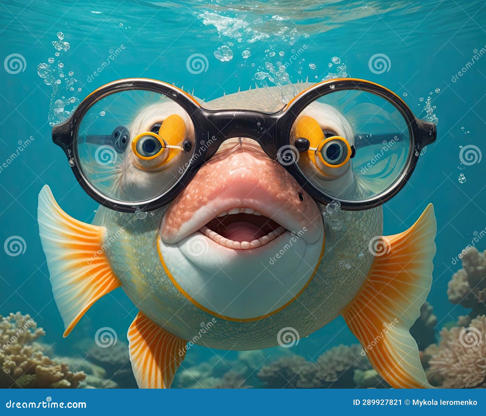 Big Swimming Fish with Glasses Stock Illustration - Illustration of ...