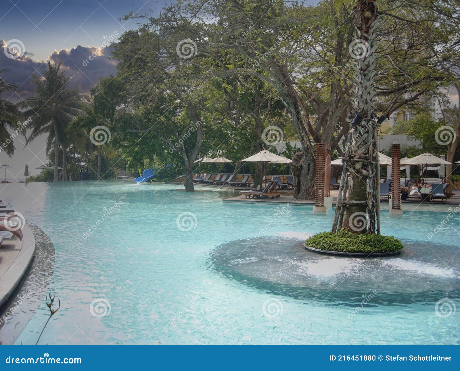 A Big Swimming Pool in the Hotel Area at Summer Stock Photo - Image of ...