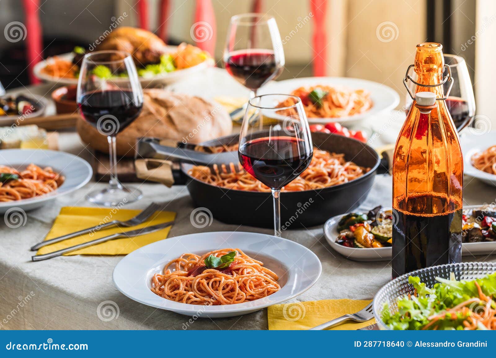 Big Table of a Restaurant Setting with Selective Focus on a Plate of ...