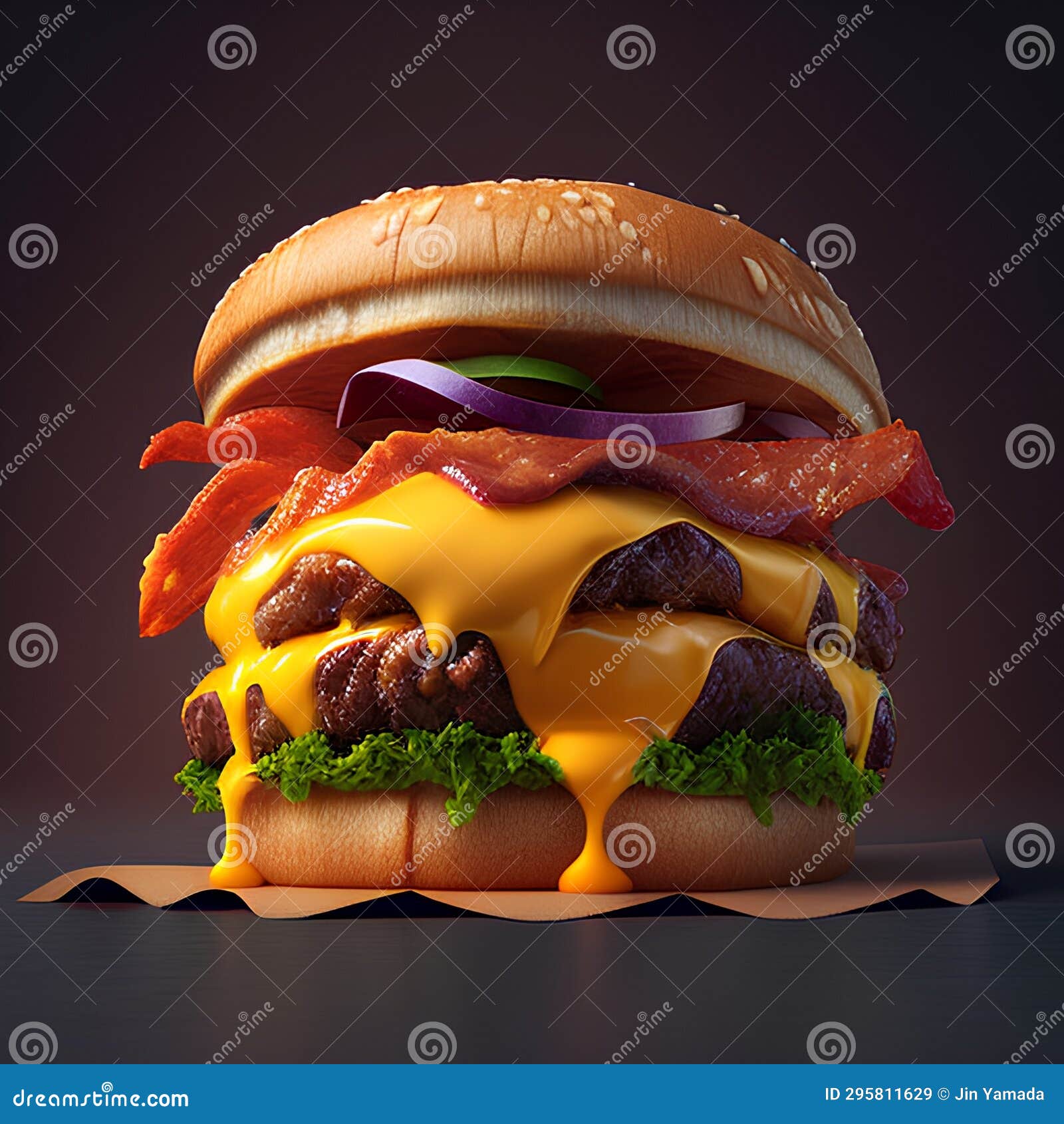 Big Tasty Cheeseburger On A Black Background With Smoke And Fire. AI ...