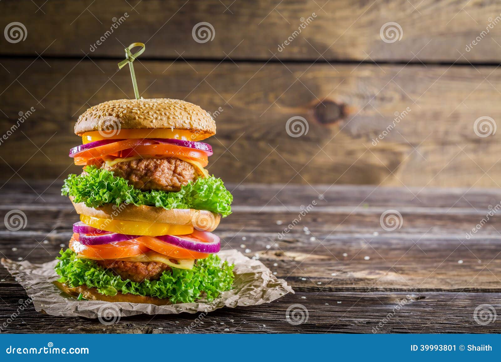 Big and Tasty Double-decker Burger Stock Image - Image of cooking ...