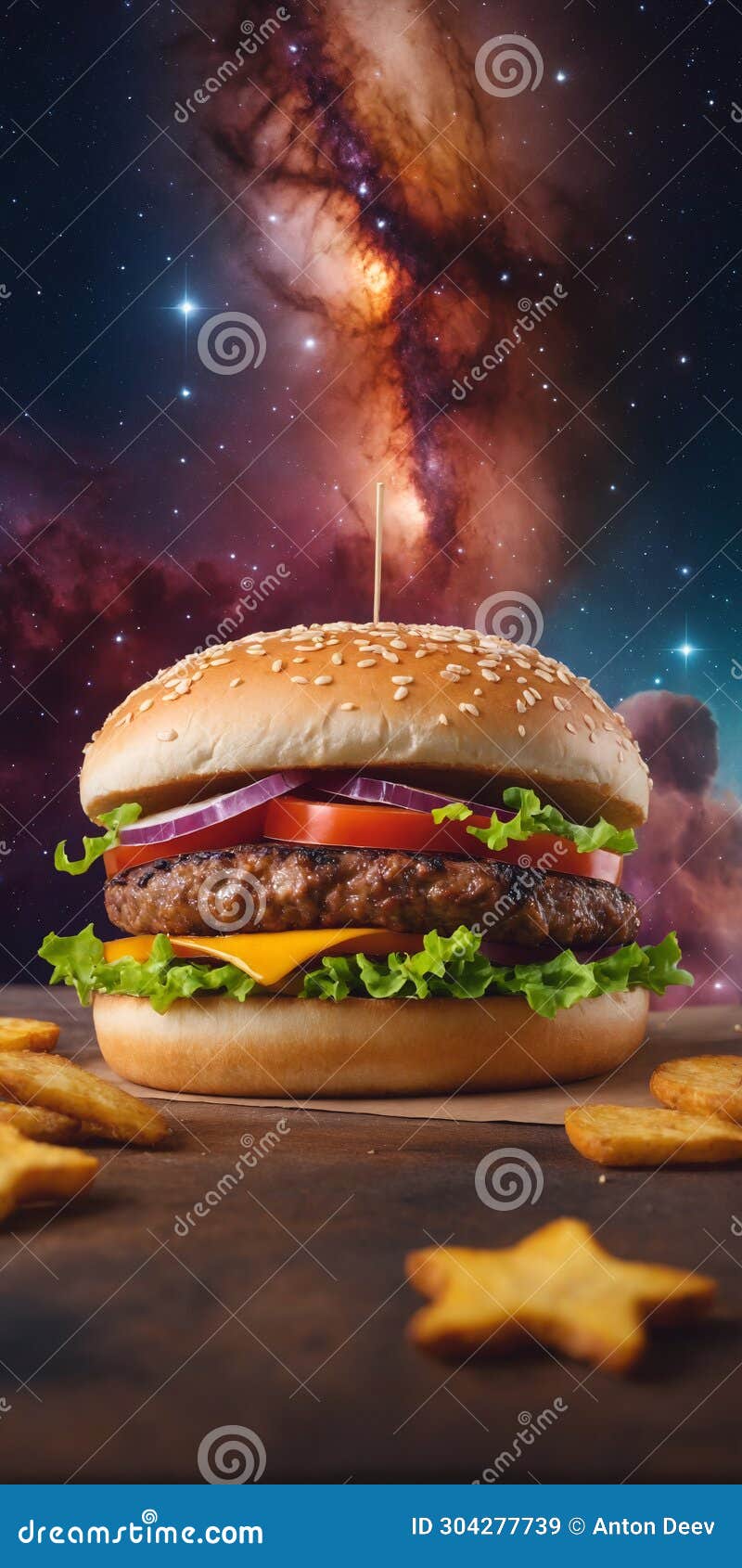 Big Tasty Hamburger on the Background of Cosmic Space with Stars Stock ...