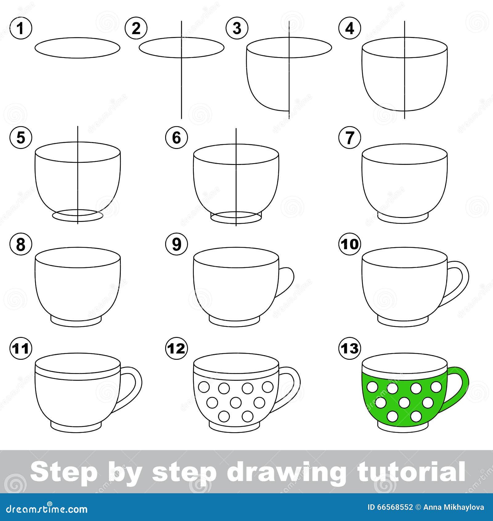 Big Tea Cup Drawing Tutorial Stock Vector Illustration Of Skill Drawing 66568552