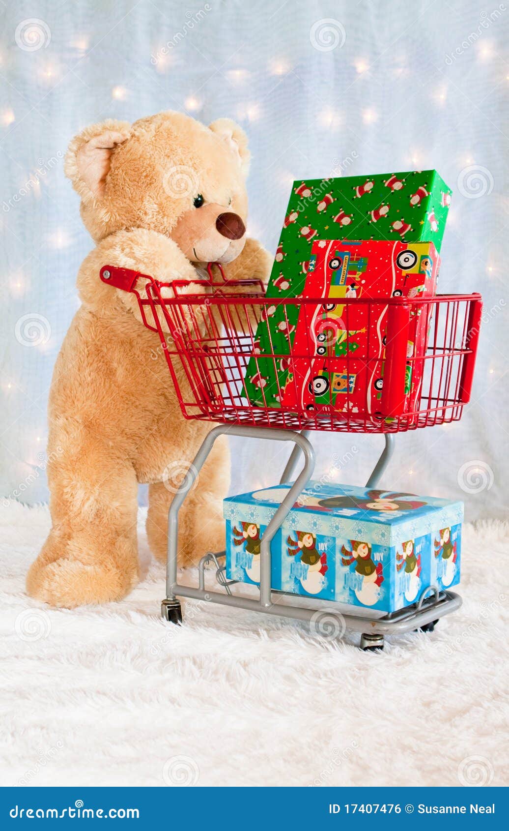Big Teddy Bear with Shopping Cart and Presents Stock Photo - Image of ...