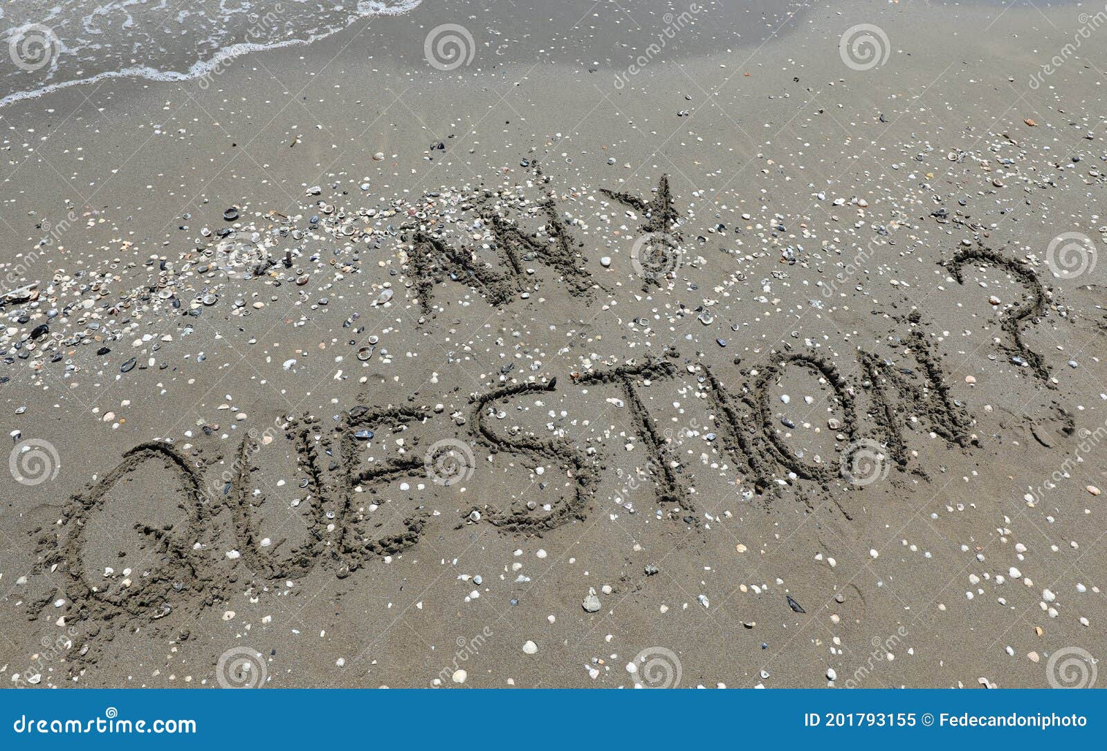 Big Text ANY QUESTION on the Beach Stock Image - Image of text ...