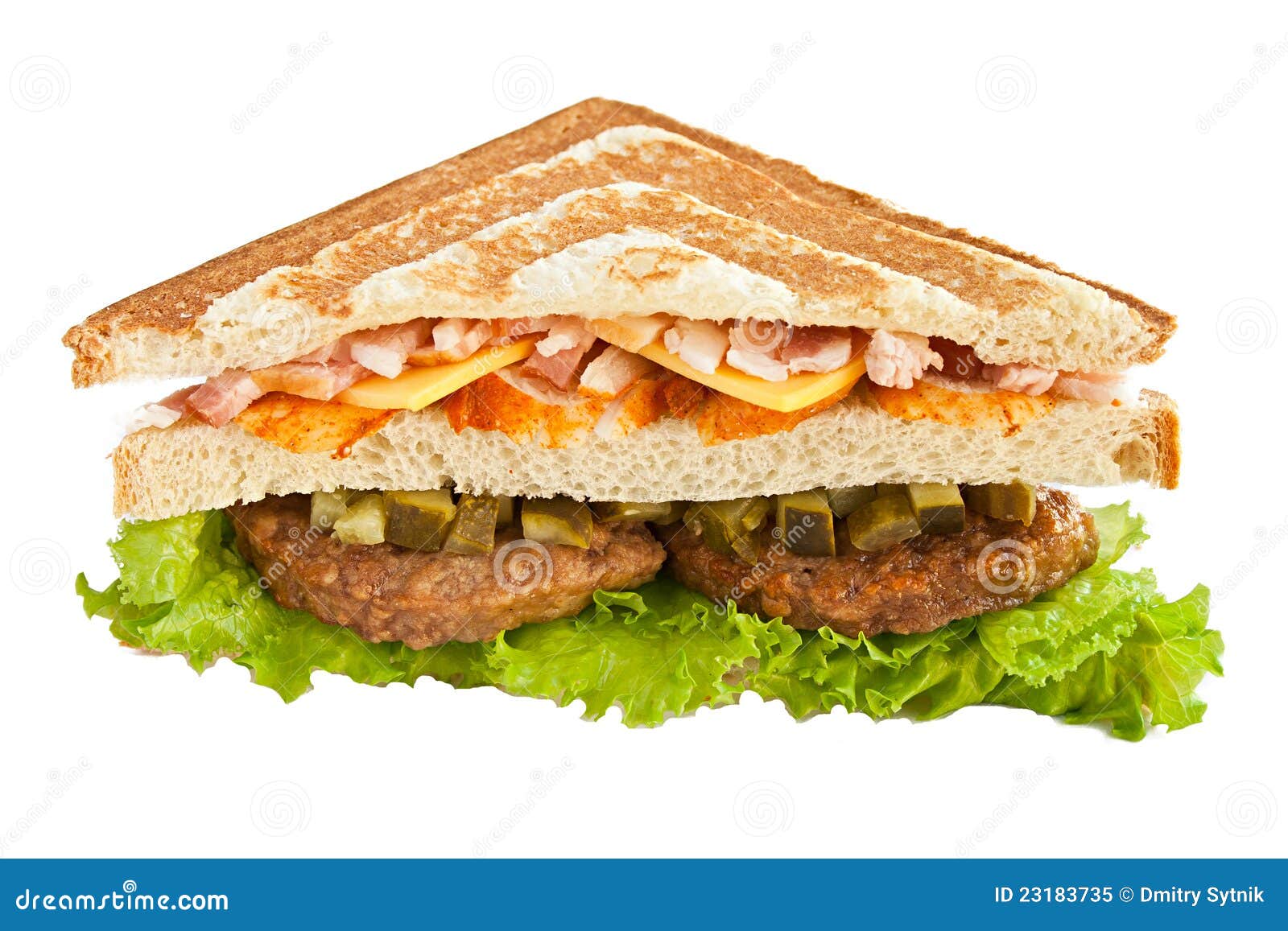 Big Three-cornered Sandwich Stock Image - Image of nutrition, sausage ...