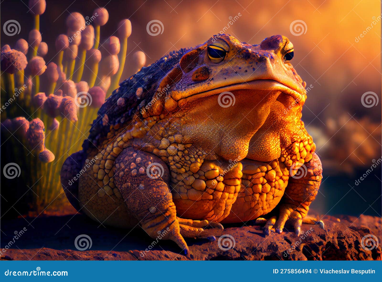A Big Toad Lives in a Swamp. Evening Time Stock Illustration ...