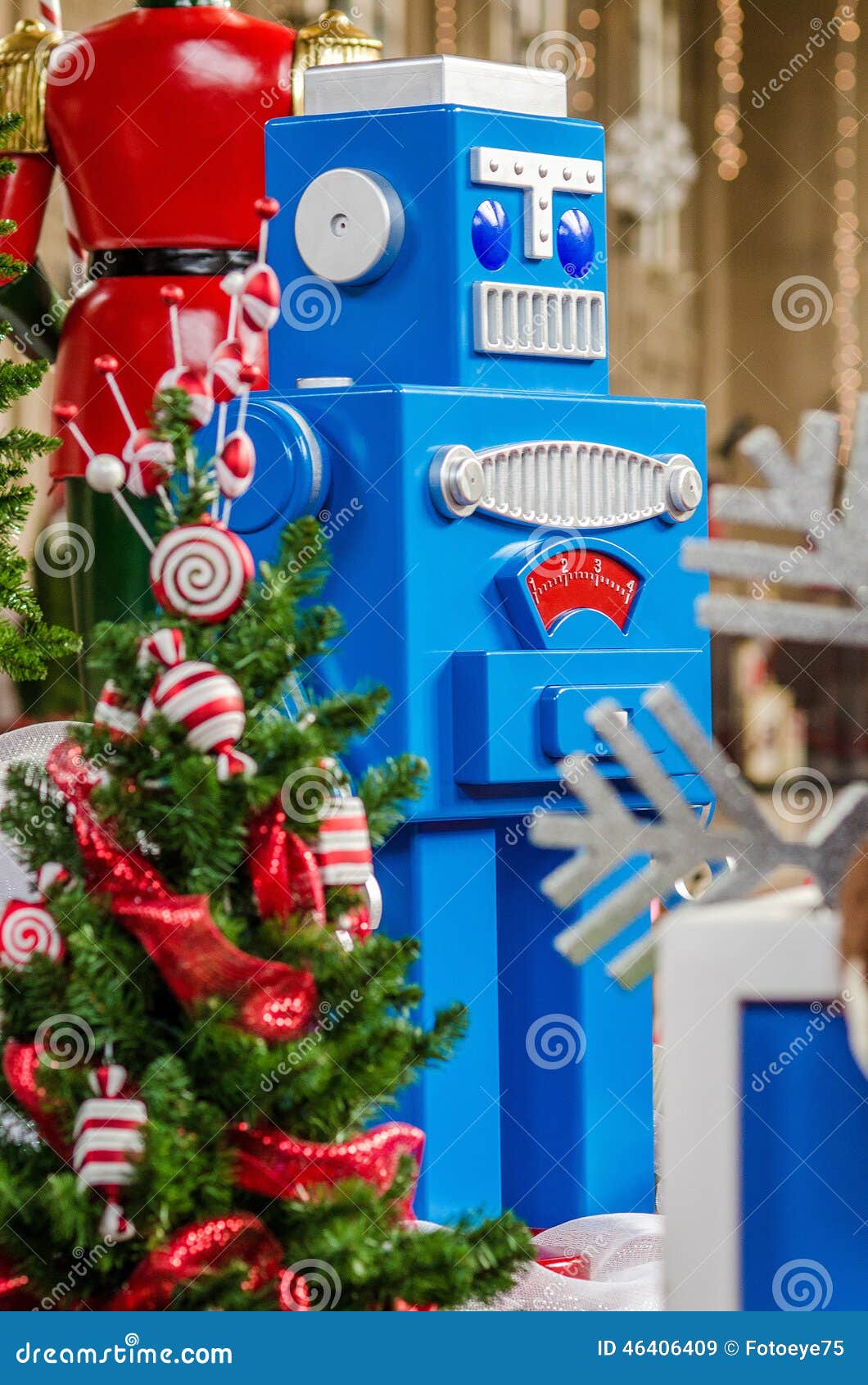 Big Toy Robot Christmas Tree and Presents Stock Image - Image of merry ...