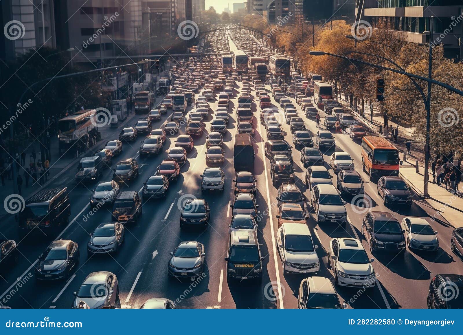 Big Traffic Jam in City. Cityscape Stock Illustration - Illustration of ...