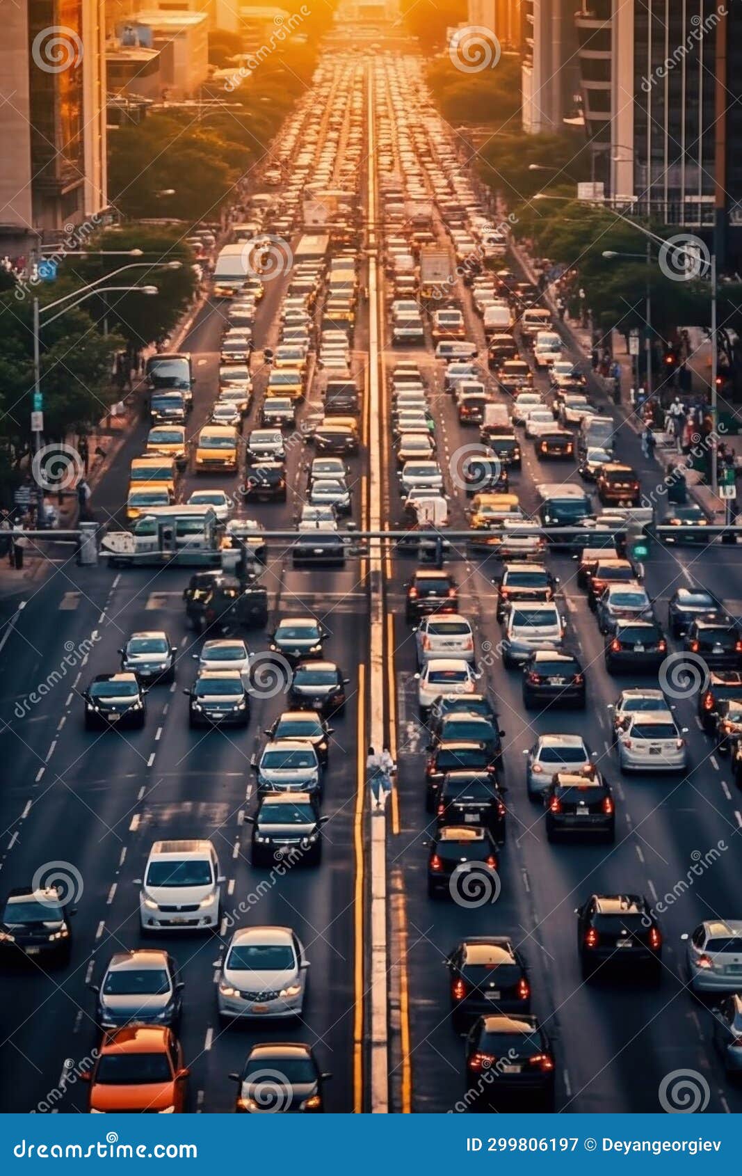 Big Traffic Jam in City. Cityscape Stock Illustration - Illustration of ...