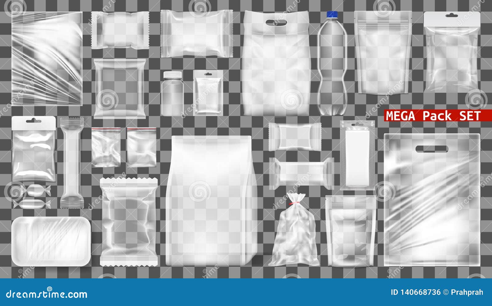 Big Transparent Empty White Plastic Pack Set Stock Illustration ...