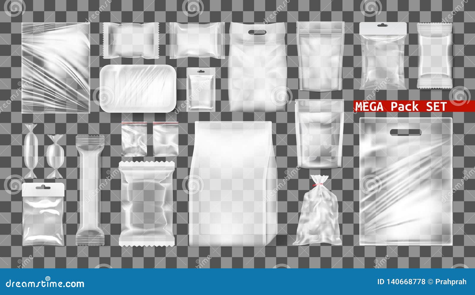 Big Transparent Empty White Plastic Pack Set Stock Illustration ...