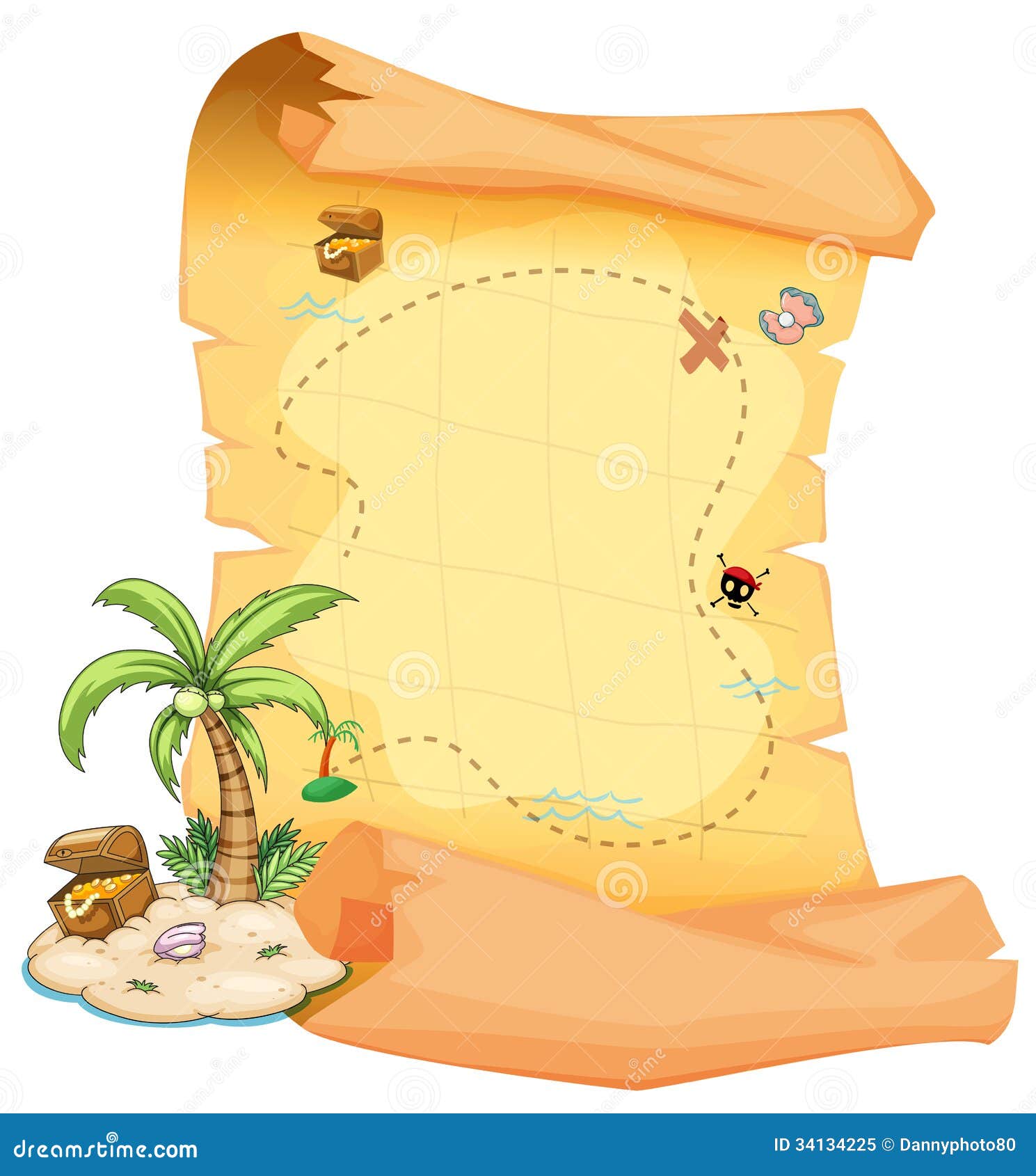 A Big Treasure Map and an Island Stock Vector - Illustration of islet ...