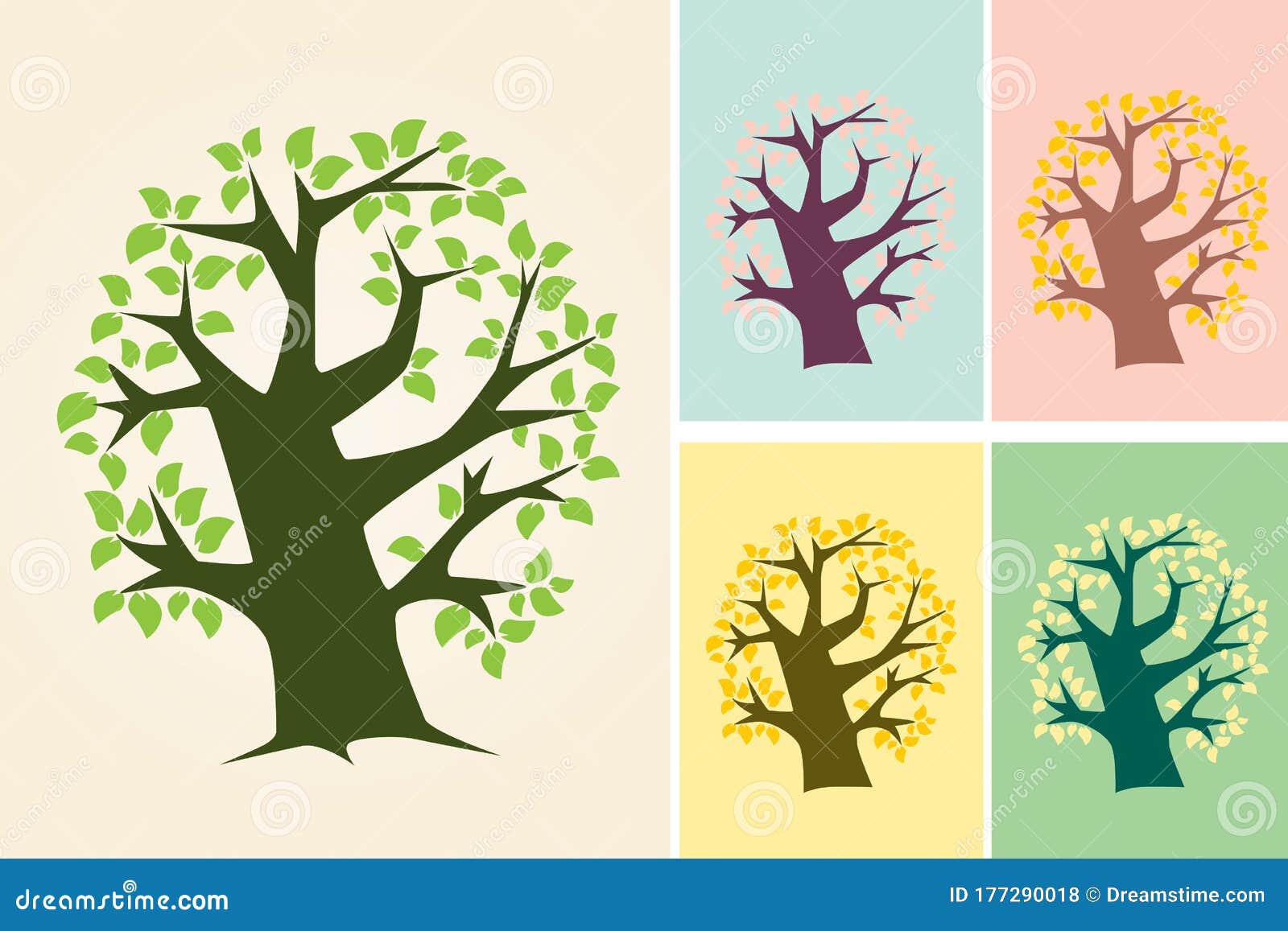 Big Tree pastel colors stock illustration. Illustration of color ...