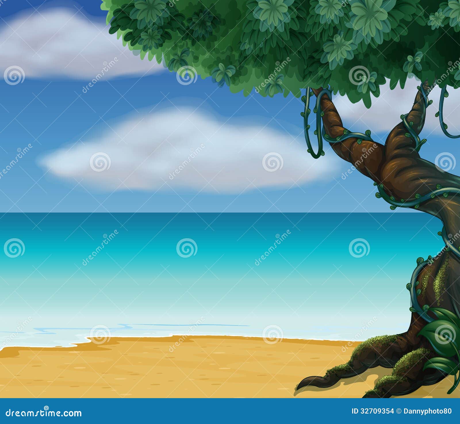 A big tree at the beach stock vector. Illustration of blue - 32709354