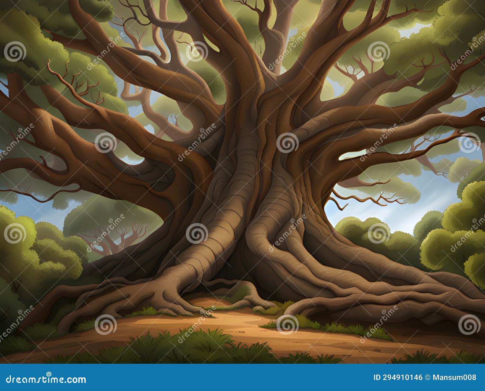 Big tree in the forest stock illustration. Illustration of nature ...