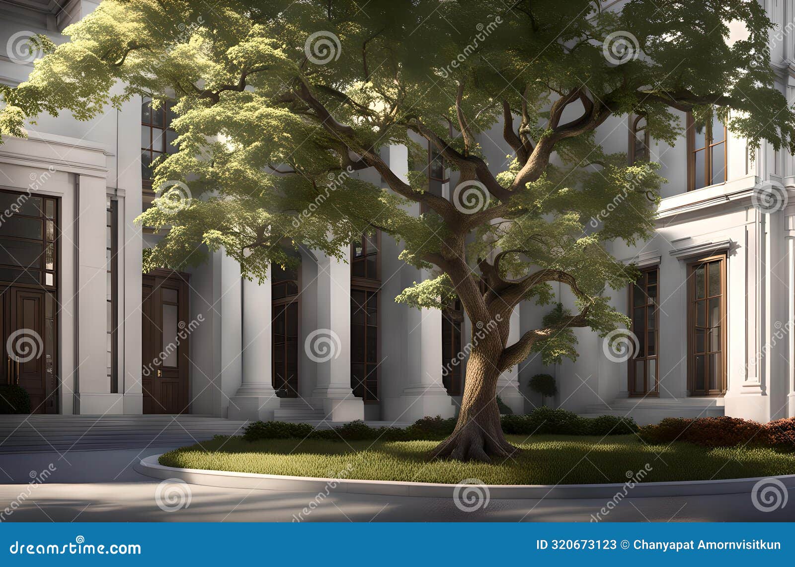 Tree in Front of the Building Stock Illustration - Illustration of tree ...