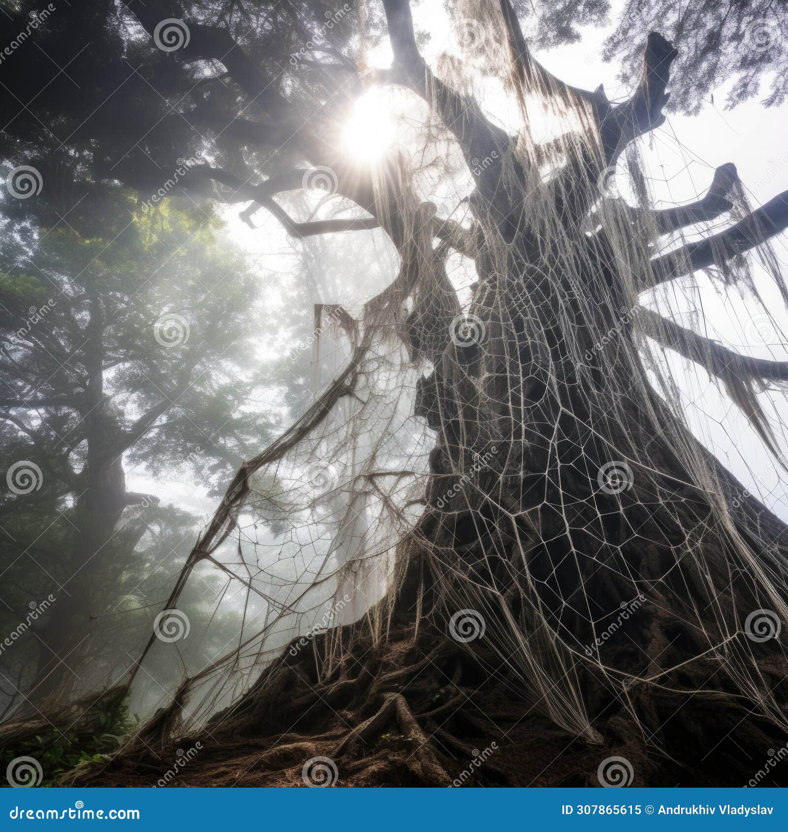 Big tree full of cobweb stock illustration. Illustration of trees ...