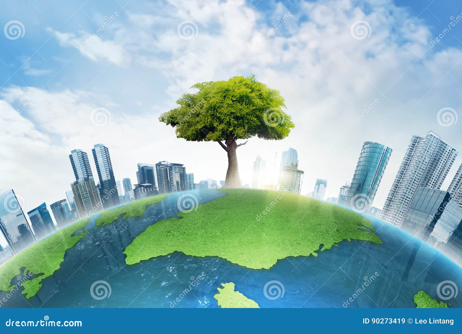 The Big Tree Growing between Modern Building Stock Image - Image of ...