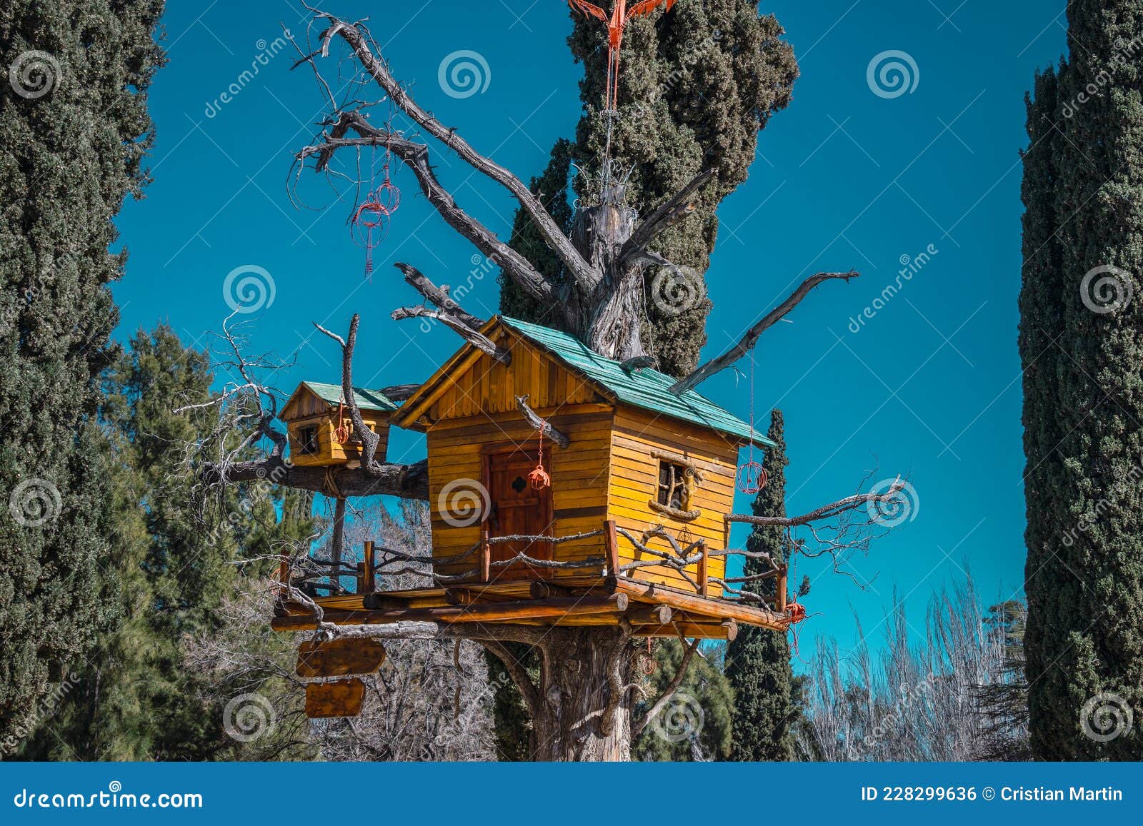 Big tree house in autumn stock photo. Image of playground - 228299636