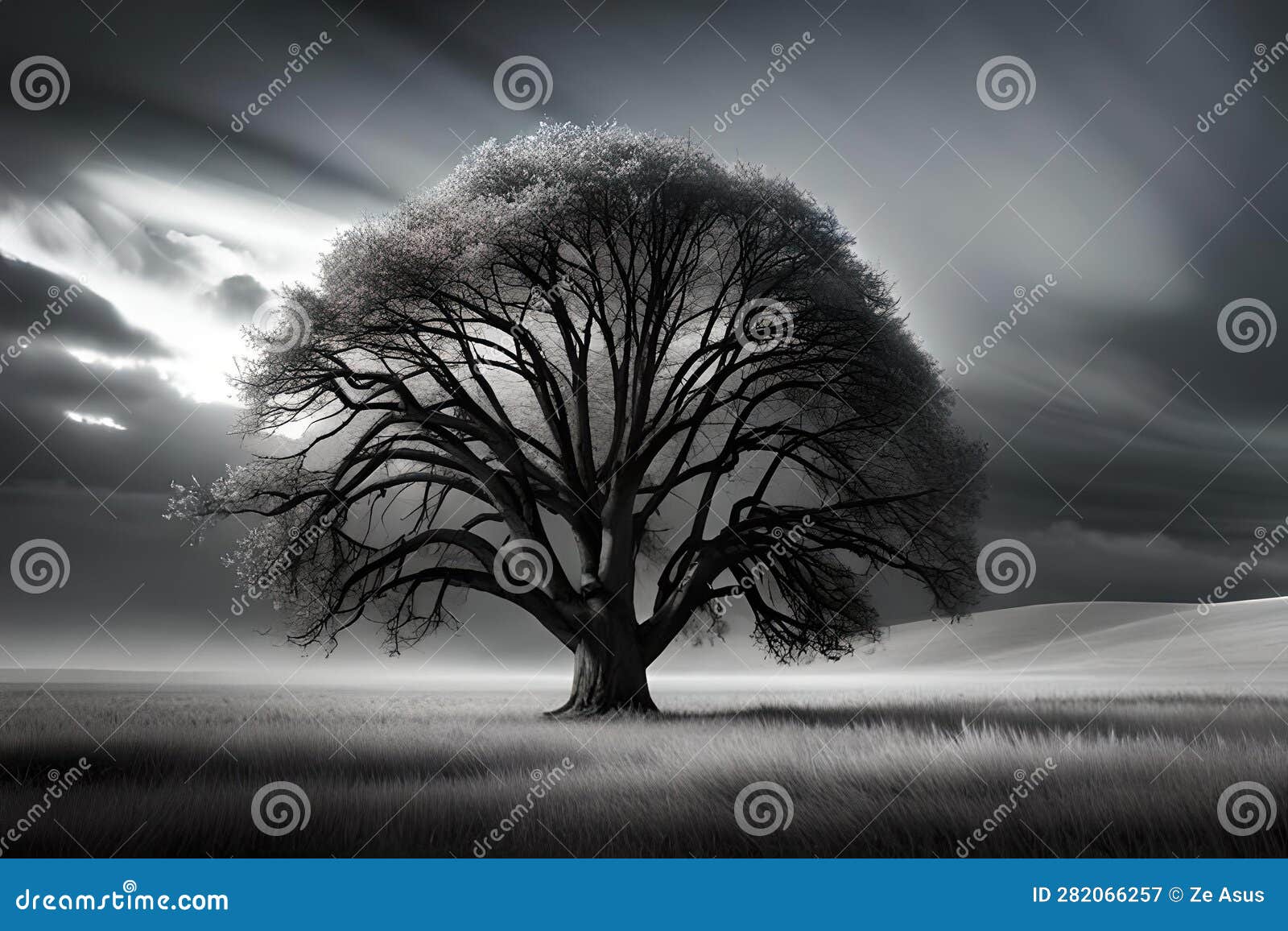 Big Tree without Leaves in Black and White Color Stock Illustration ...