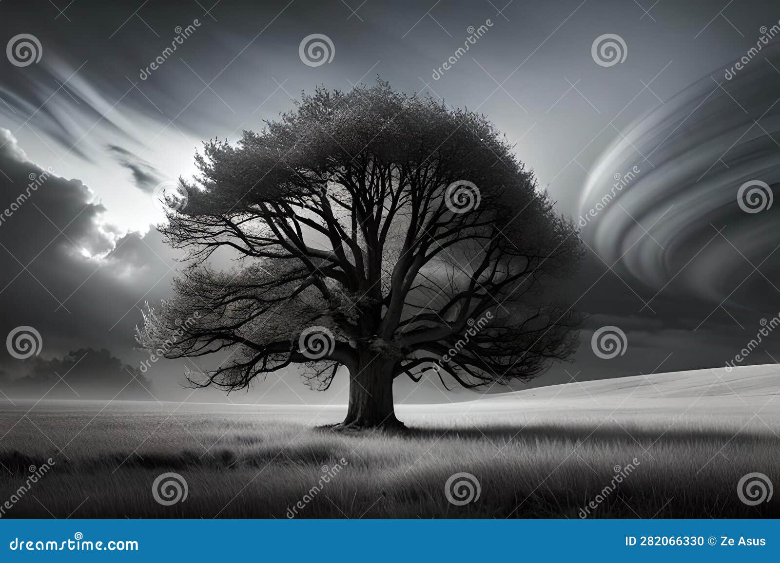 Big Tree without Leaves in Black and White Color Stock Illustration ...