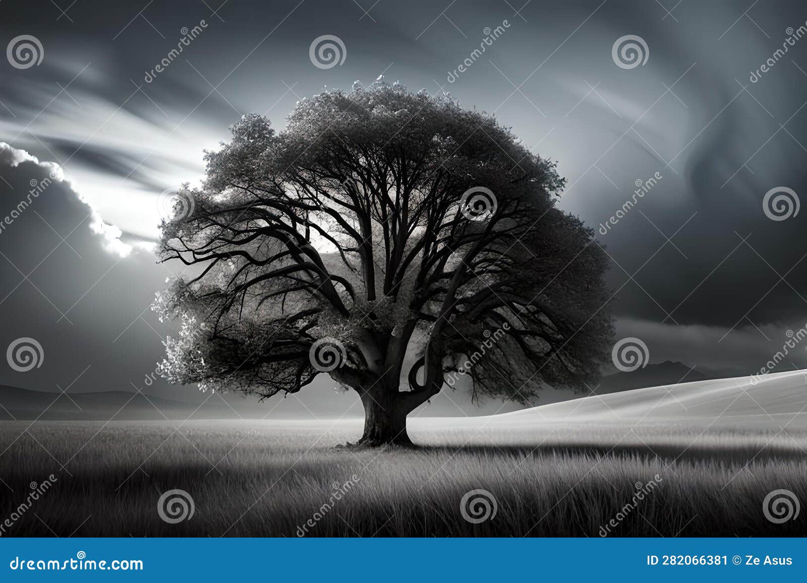 Big Tree without Leaves in Black and White Color Stock Illustration ...