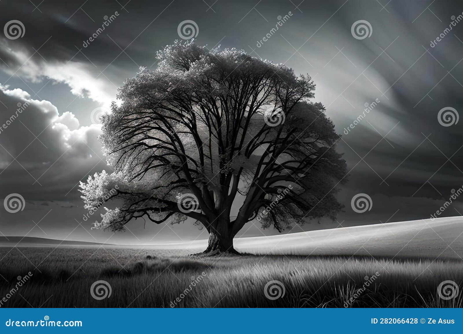 Big Tree without Leaves in Black and White Color Stock Illustration ...