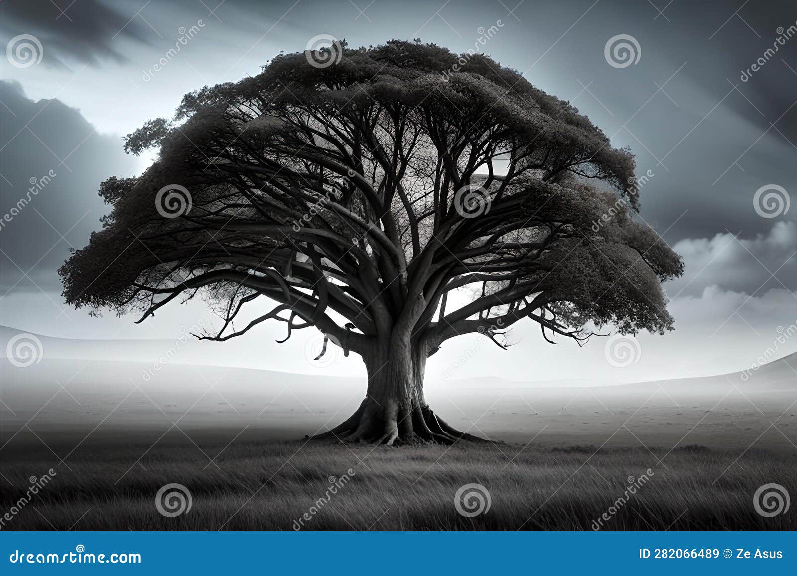 Big Tree without Leaves in Black and White Color Stock Illustration ...