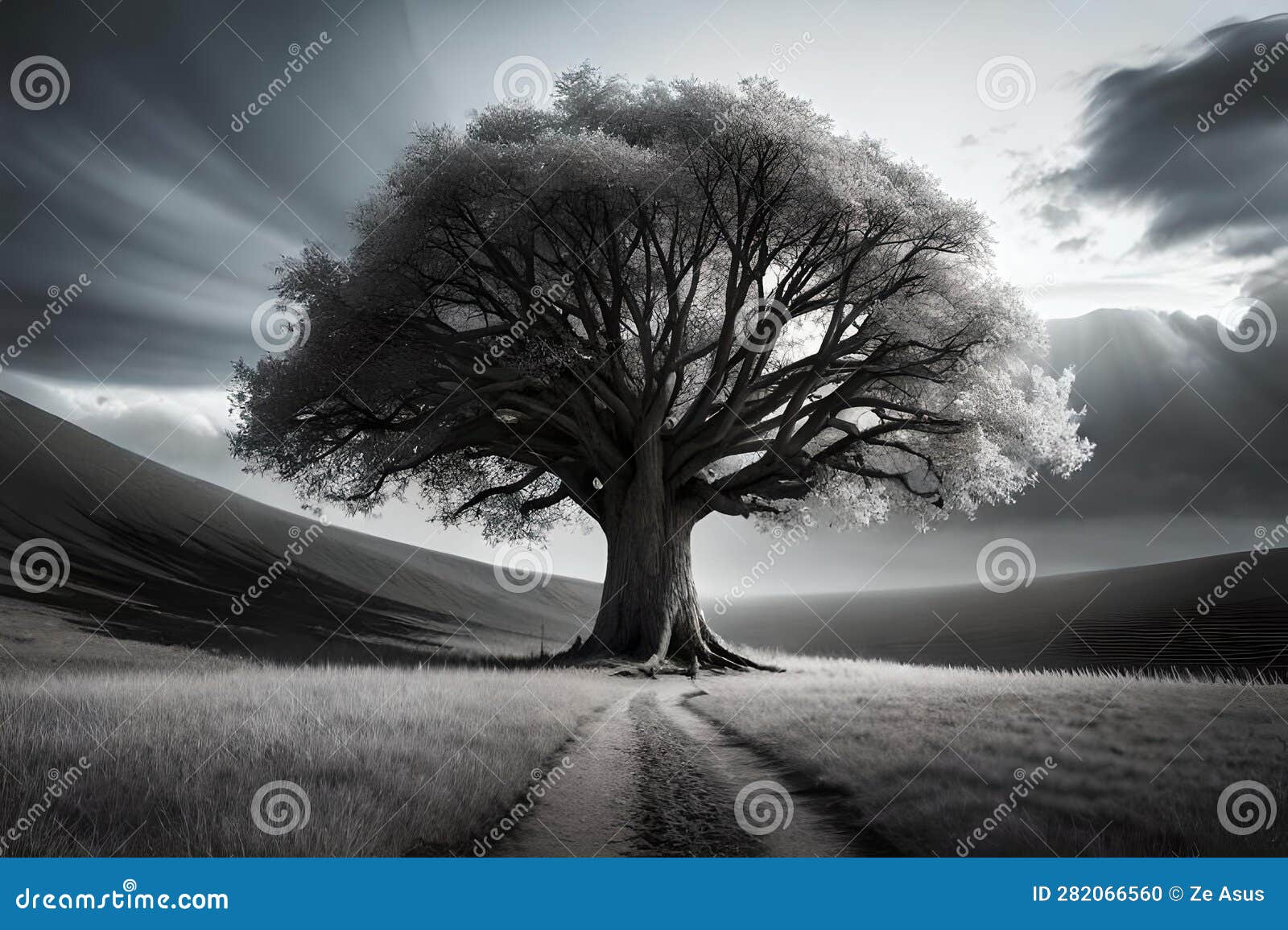 Big Tree without Leaves in Black and White Color Stock Illustration ...