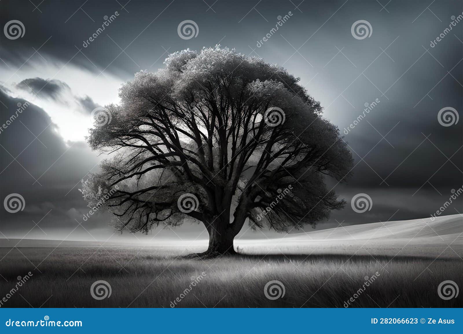 Big Tree without Leaves in Black and White Color Stock Illustration ...
