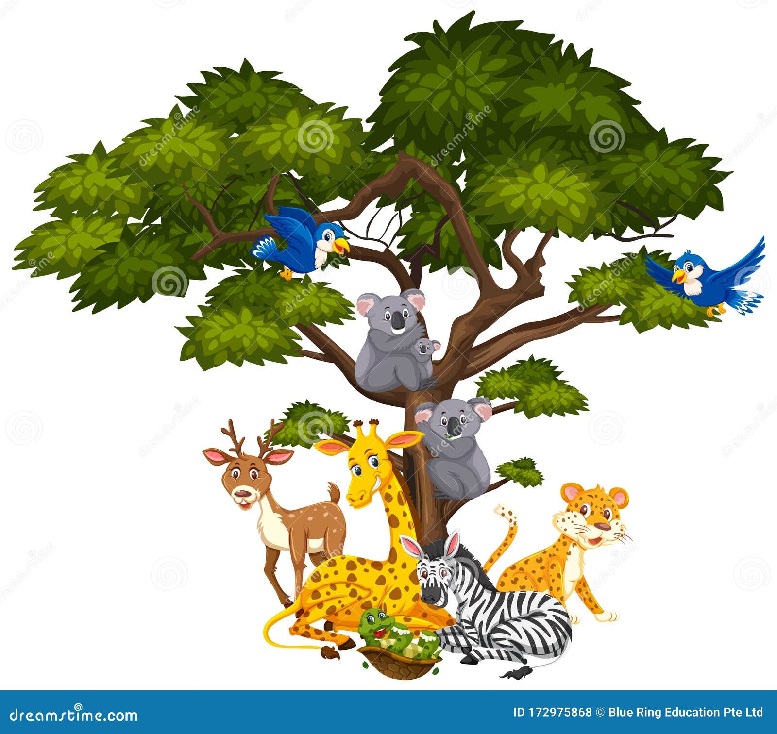 Big Tree and Many Different Animals on it Stock Vector - Illustration ...