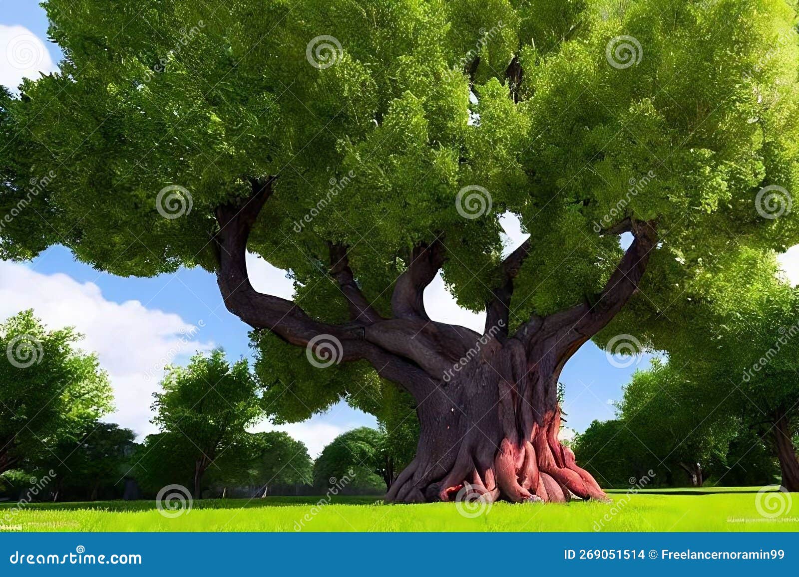A Big Tree with Multiple Branches in a Park. a Sunny Morning, Sun Beam ...