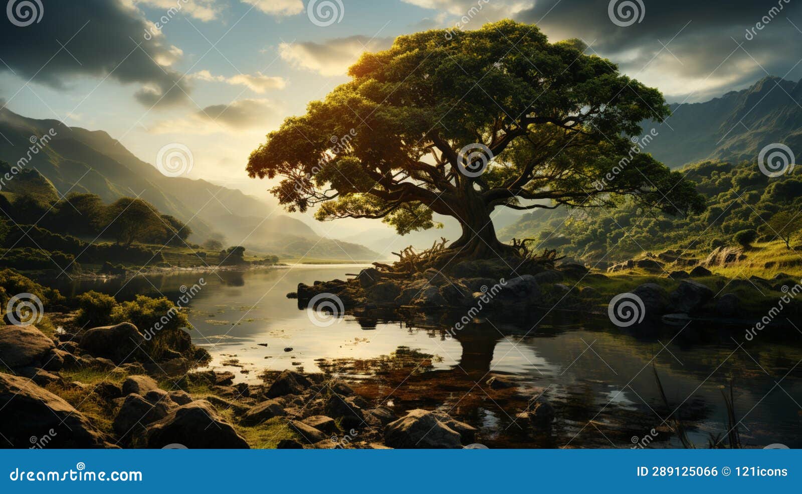 A Big Tree during Near the River Stock Illustration - Illustration of ...