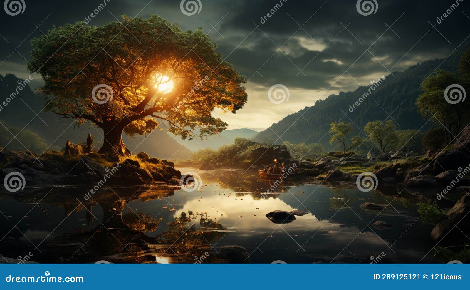 A Big Tree during Near the River Stock Illustration - Illustration of ...