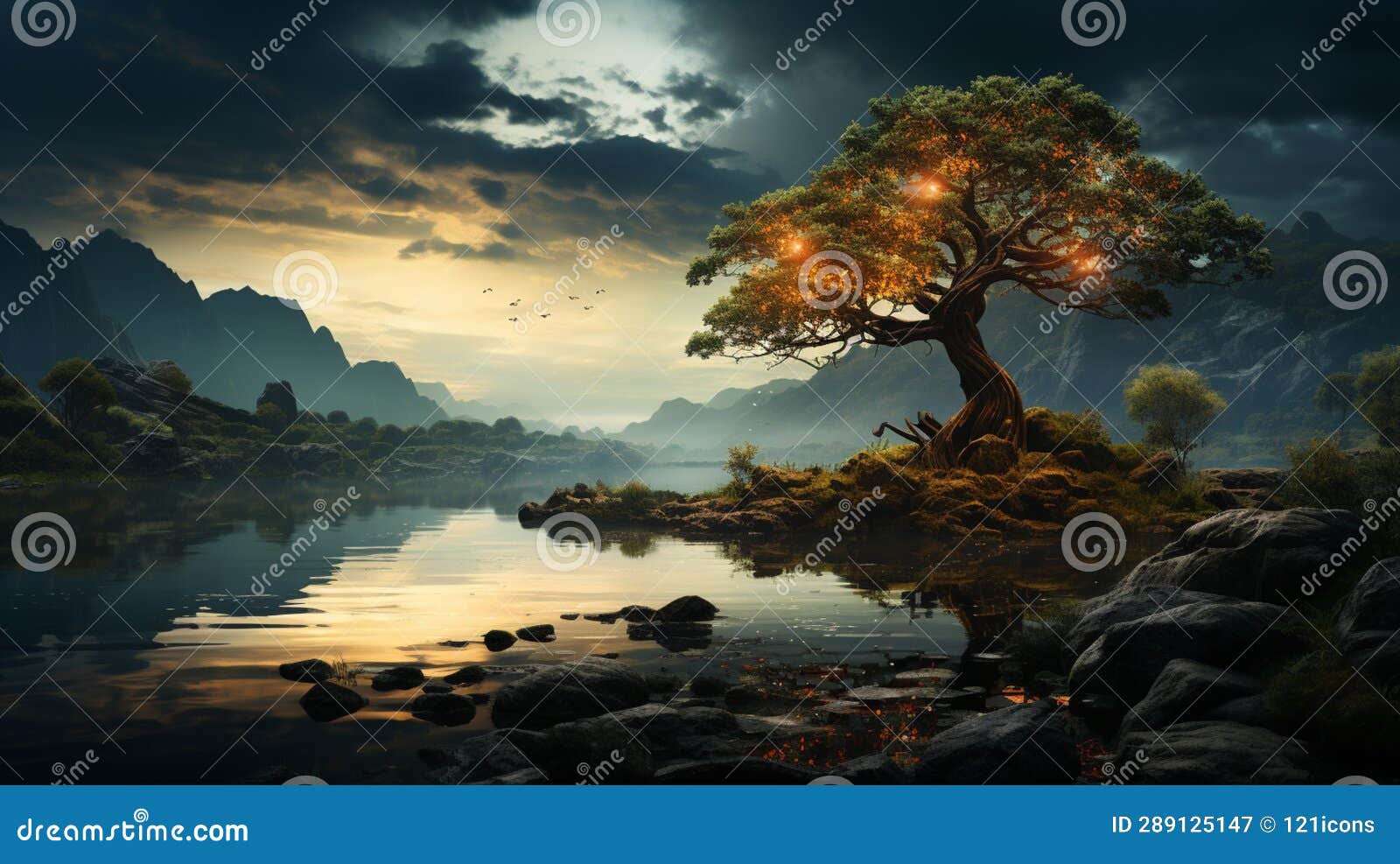 A Big Tree during Near the River Stock Illustration - Illustration of ...