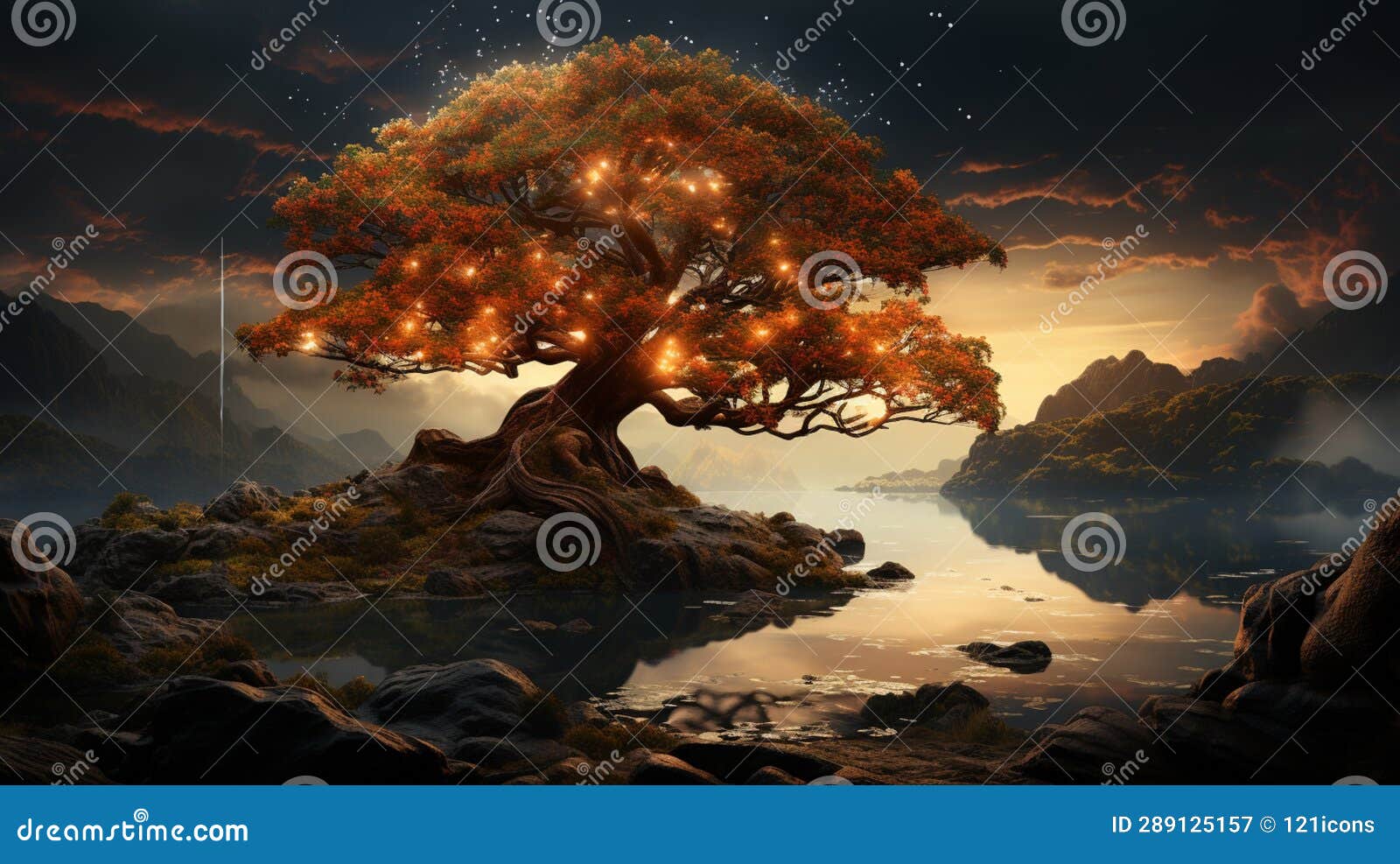 A Big Tree during Near the River Stock Illustration - Illustration of ...
