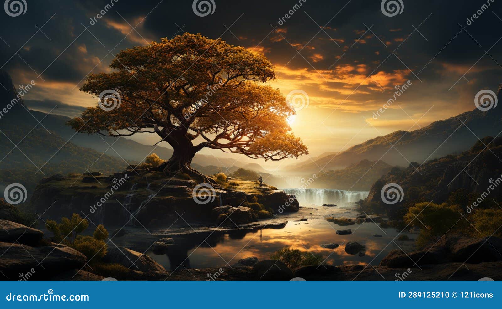 A Big Tree during Near the River Stock Illustration - Illustration of ...