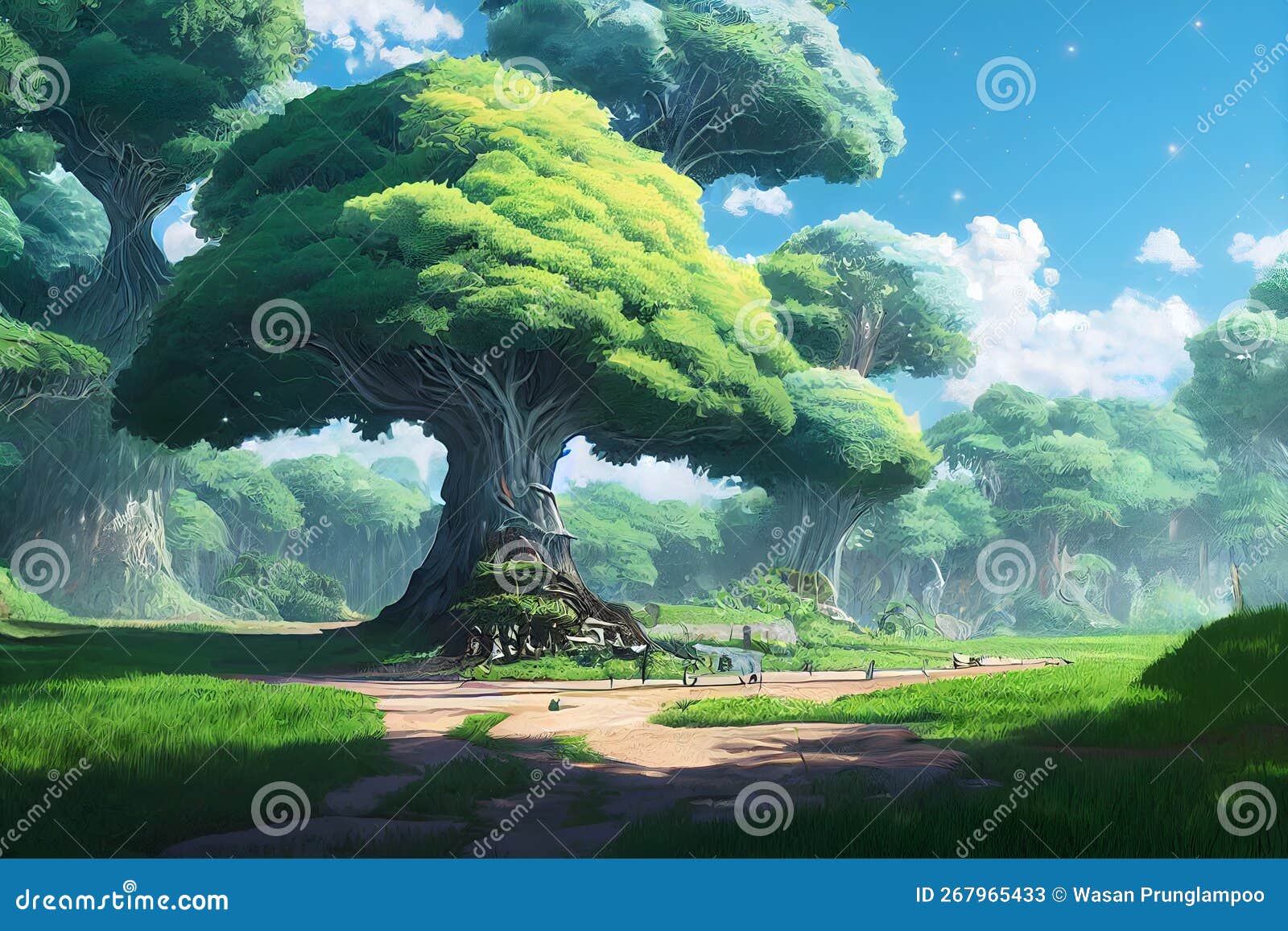 Big Tree and Big Root in Fantasy Forest. Ai Generated Stock Image ...