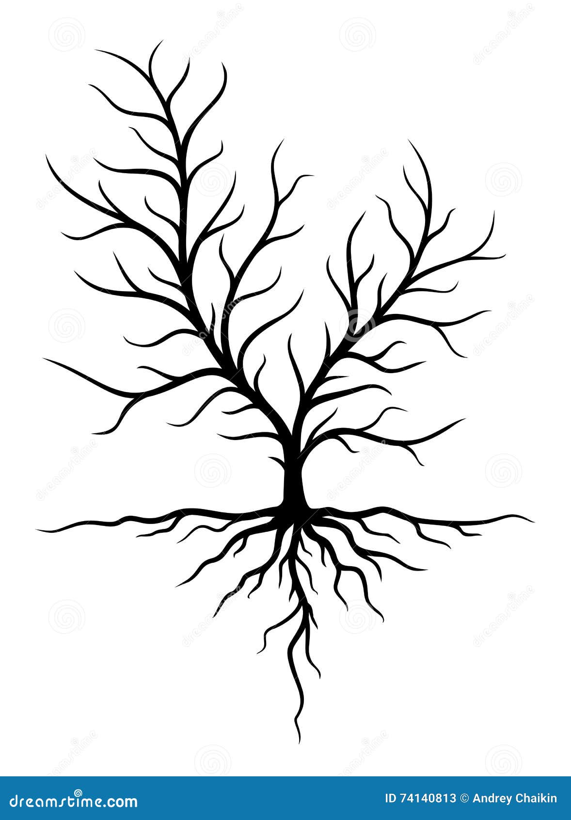 Big tree with roots. stock vector. Illustration of flora - 74140813