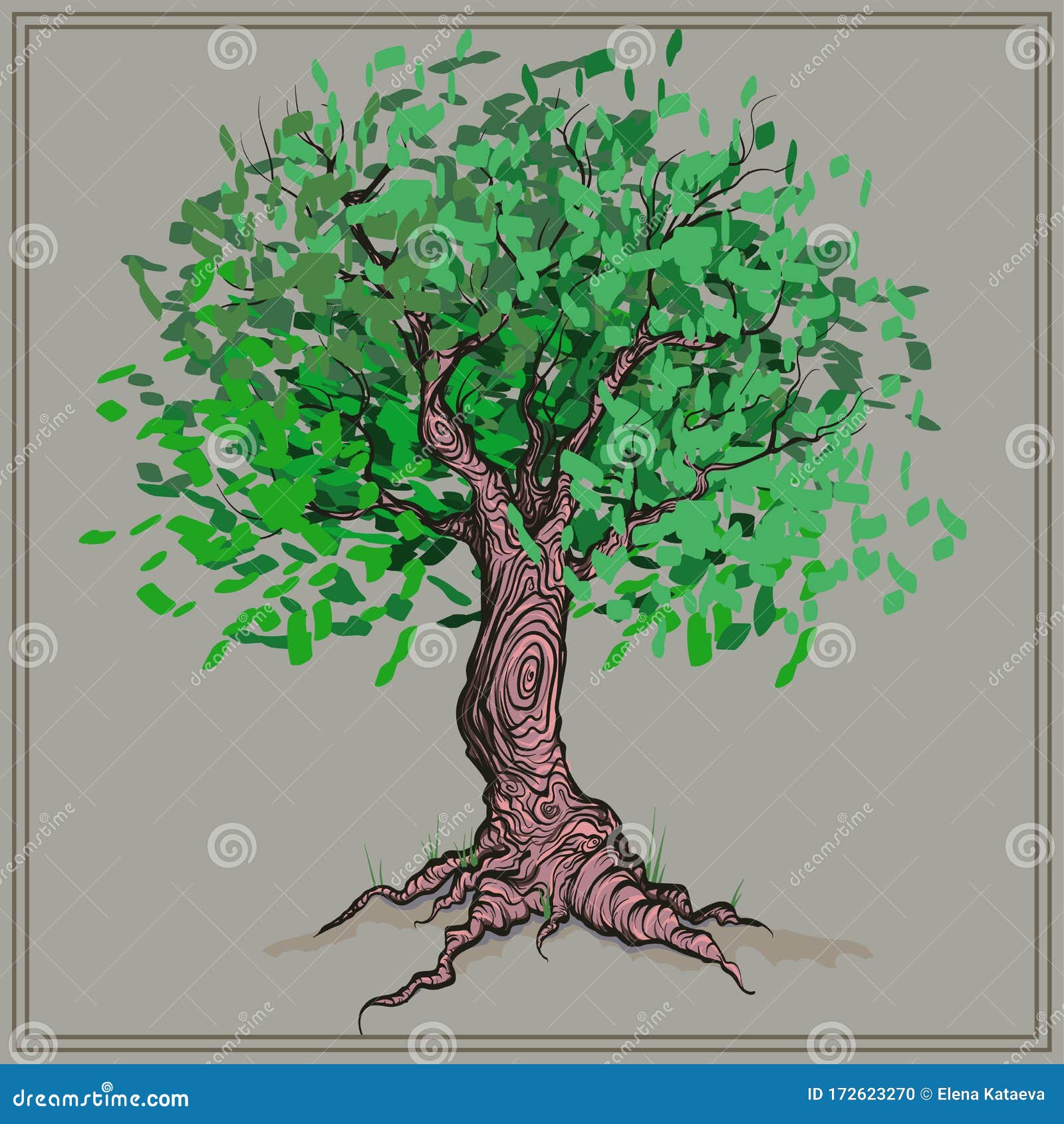 Big Tree with Roots and Leaves in Vector Stock Illustration ...