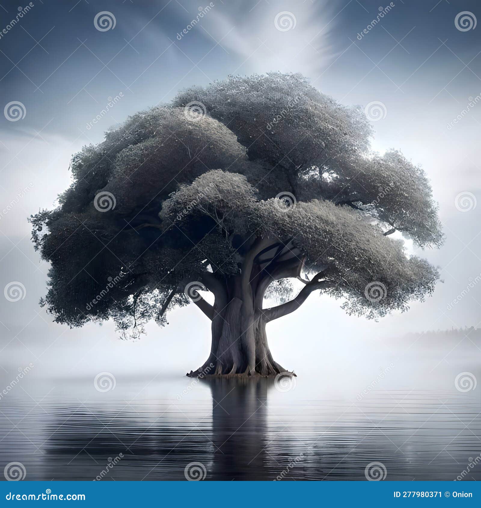Big Tree Submerged Partially In The River - Ai Generated Image Royalty ...