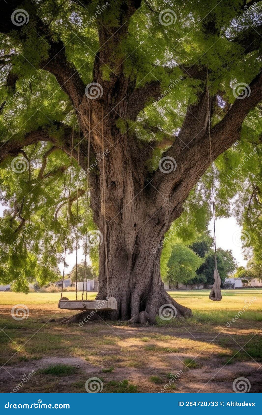 Big Tree with a Swing Hanging from Branch Stock Illustration ...