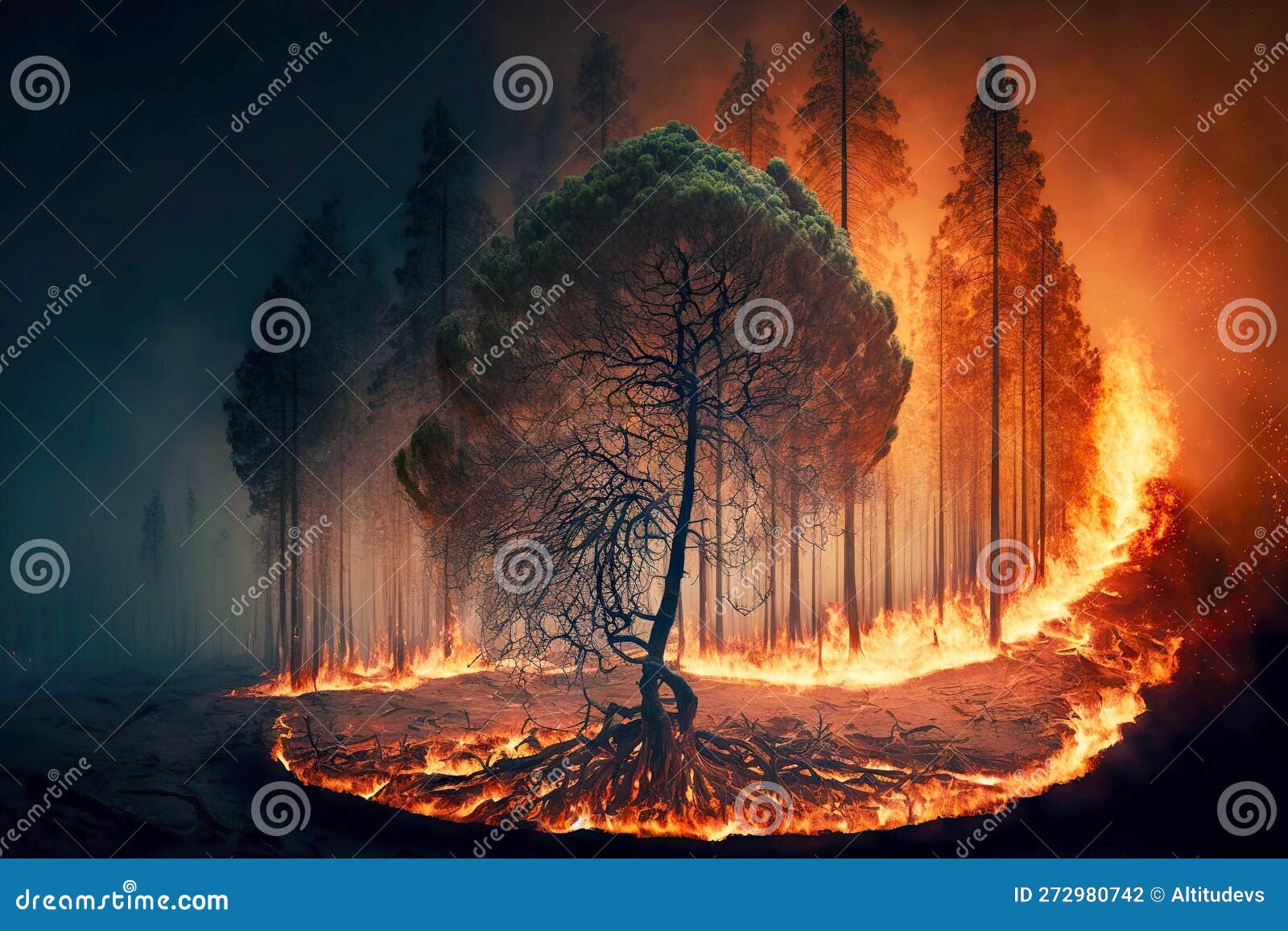 Big Trees Burn during Big Wildfire Forest Stock Illustration ...