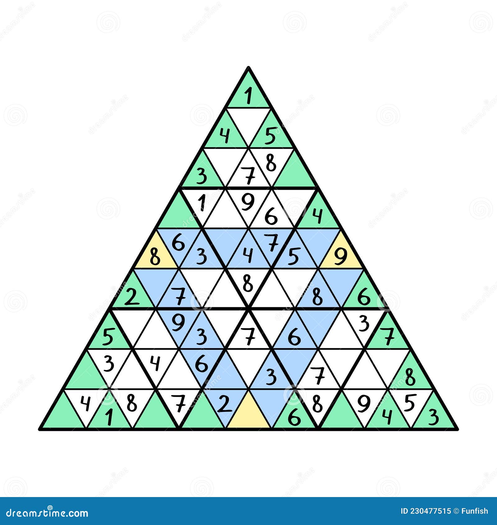 Big Triangular Sudoku Game For Beginners Vector Illustration. Colorful ...