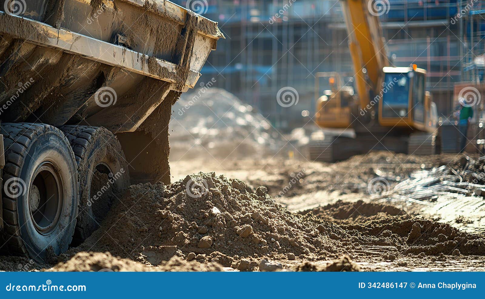 Big Truck Loading Dirt at a Construction Site Stock Image - Image of ...